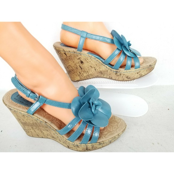 Born | Shoes | Womens Born Blue Leather Blue Bow Wedge Shoes Size Eu 45 ...